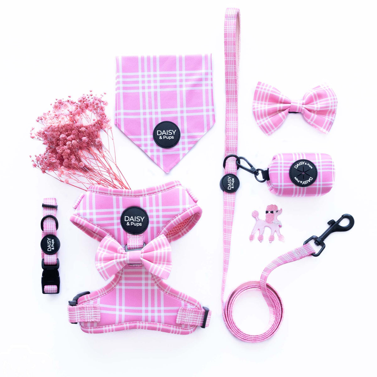 Pink Gingham - Dog Accessory Set | daisyandpups